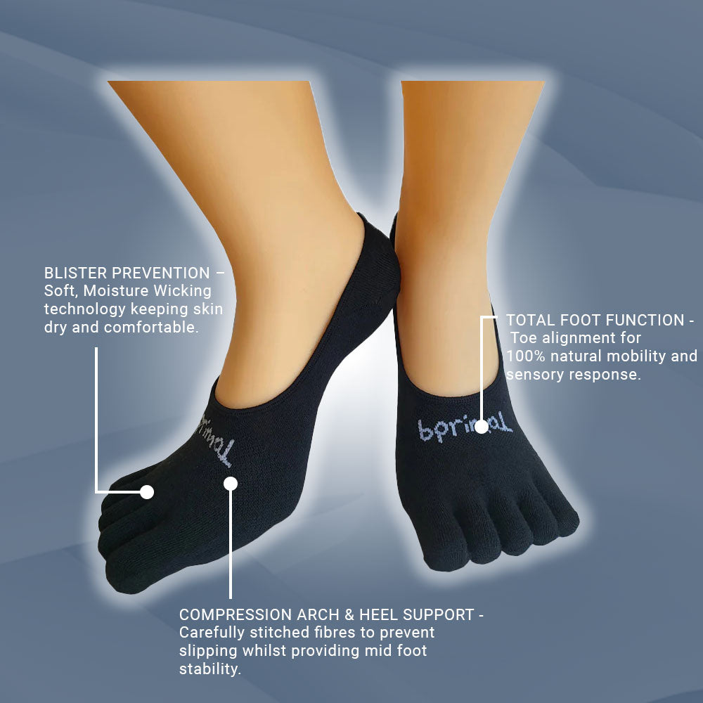 Bprimal Everyday Five-Toe Socks - Hidden - Thin Weight - Black – bprimal